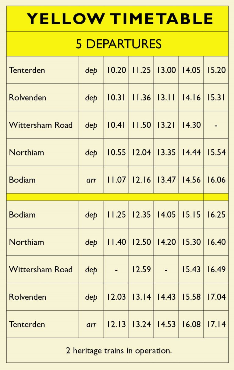 Timetable - Kent & East Sussex Railway