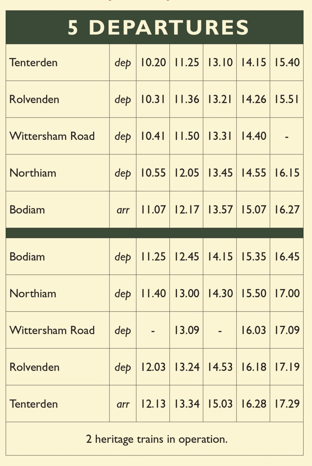 Timetable - Kent & East Sussex Railway